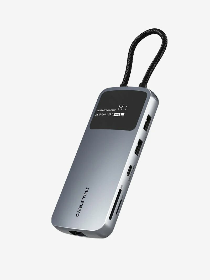 Док-станция (хаб) для ноутбука CABLETIME CB80G, USB-C 10 in 1, серая