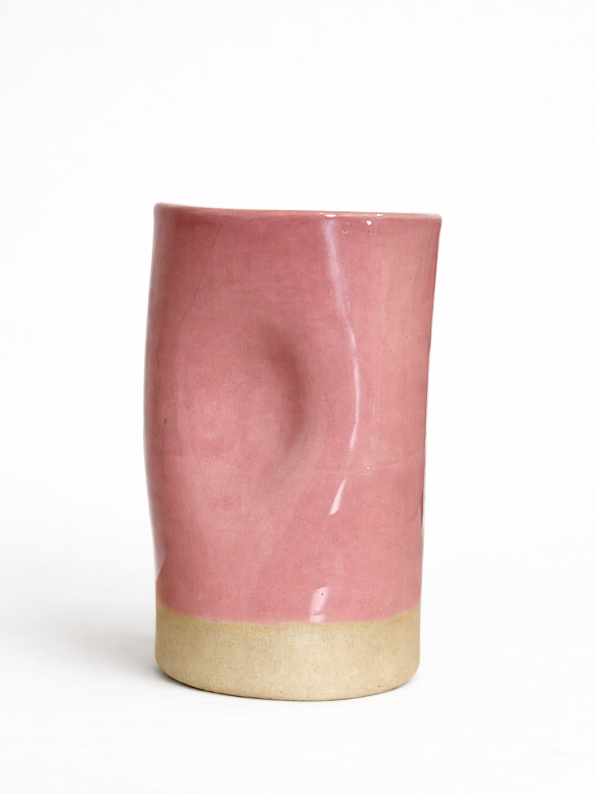Мятый стакан ручной работы розовый, керамика, 200 мл