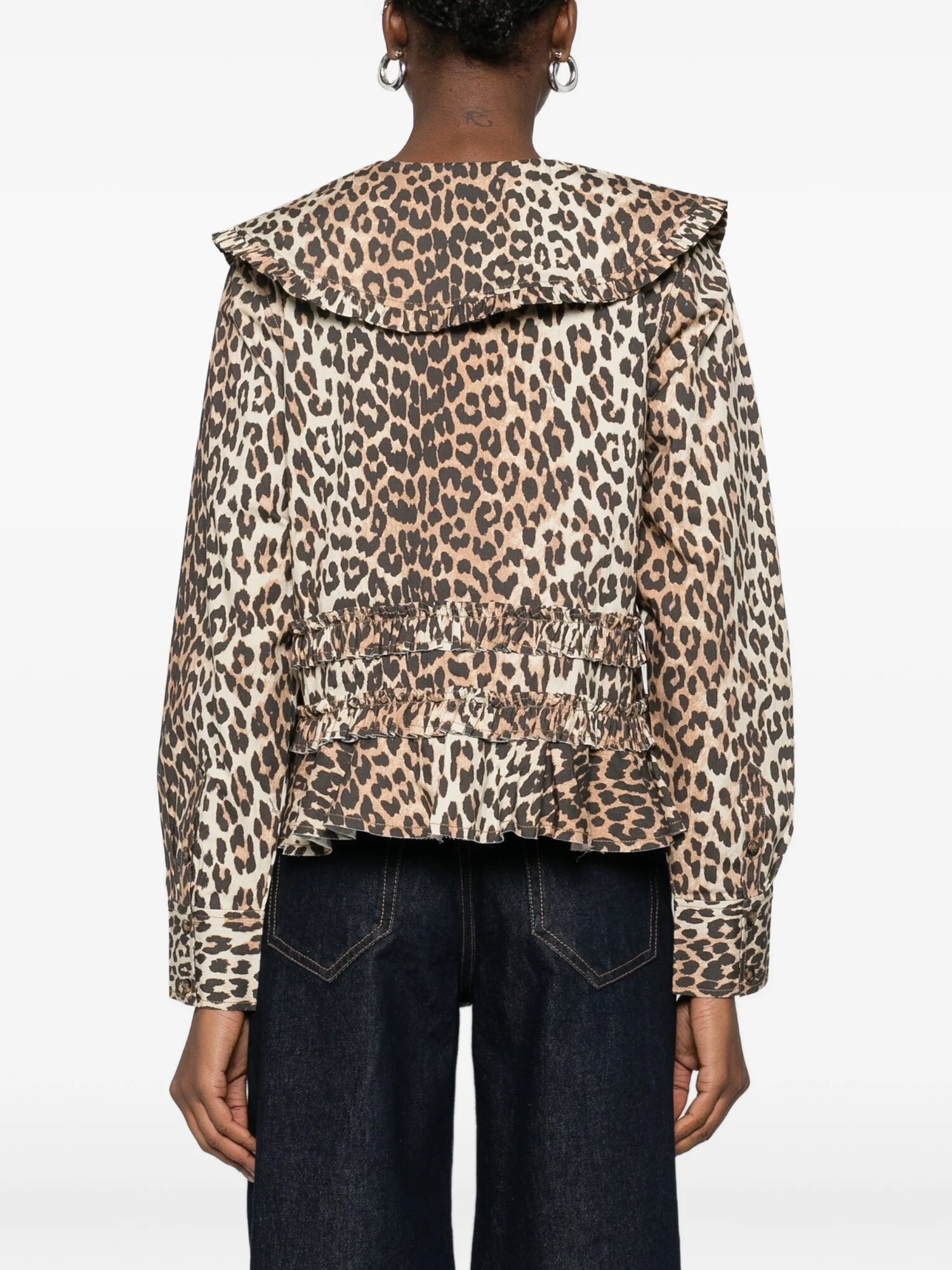 Рубашка GANNI Ruffled leopard-print shirt, размер 36, коричневый — фото 1