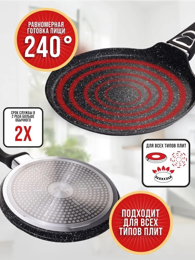 Сковорода блинная Хабиби, алюминий, антипригарное покрытие, для индукционной плиты, 20см