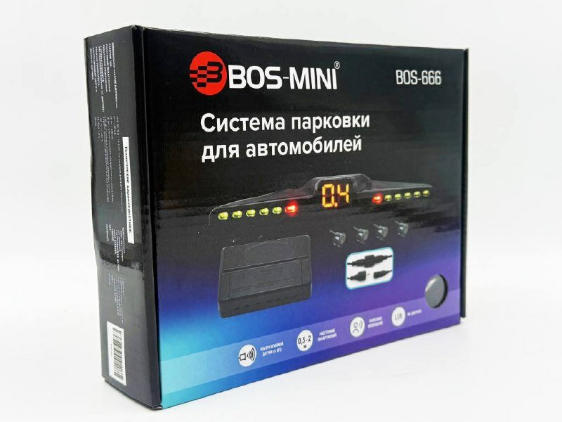 Парктроник автомобиля BOS-666 - система парковки авто с голосовым оповещением 4 камеры, ЖК-дисплей