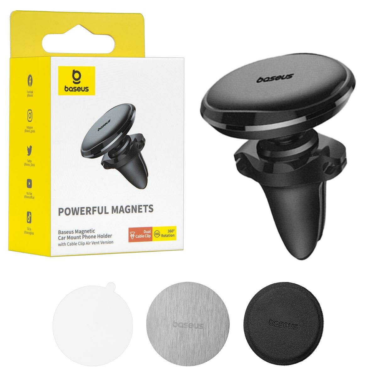 Автомобильный магнитный держатель OS-Baseus Magnetic Car Mount Phone Holder with Cable Clip Air Vent Version Чёрный (C40141201113-00)