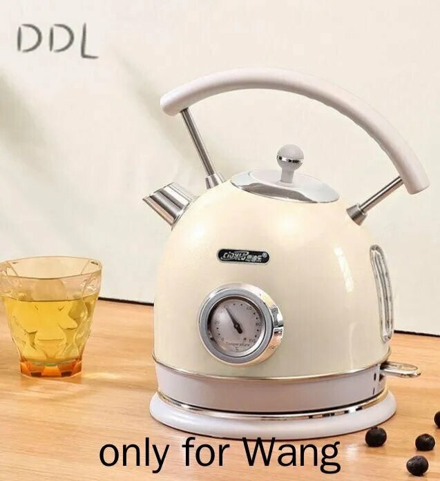 Электрический чайник Бытовой электрический чайник в европейском стиле в стиле ретро с дисплеем температуры, лайнером из нержавеющей стали 304, большой емкостью 1,8 л, автоматической защитой от отключения F, бежевый