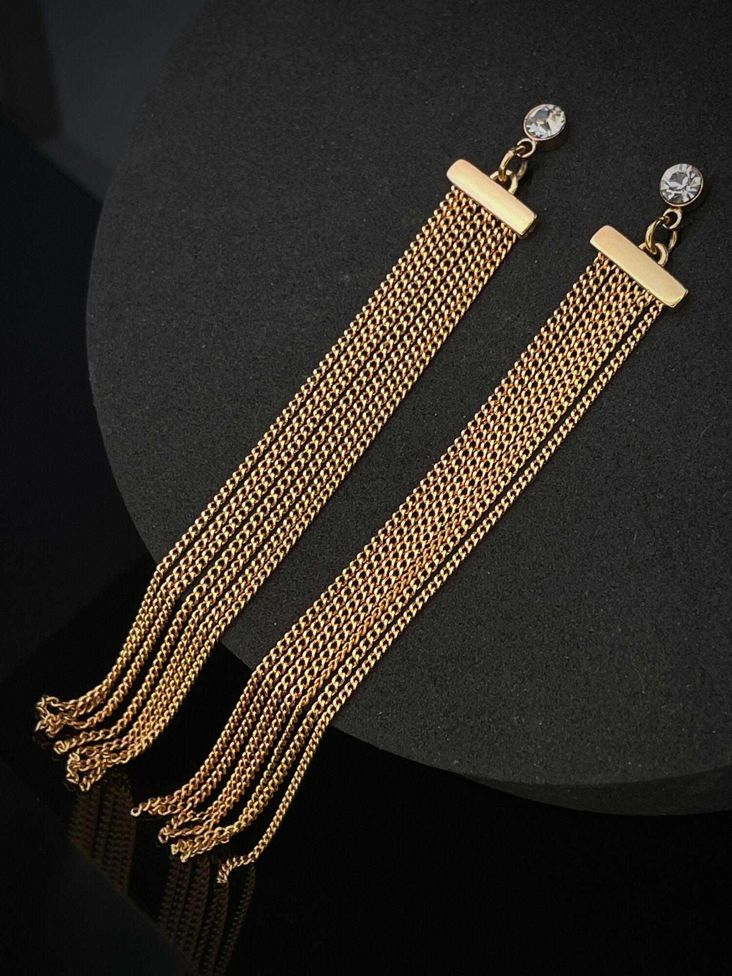 Серьги цепочки, с подвесками, фианит