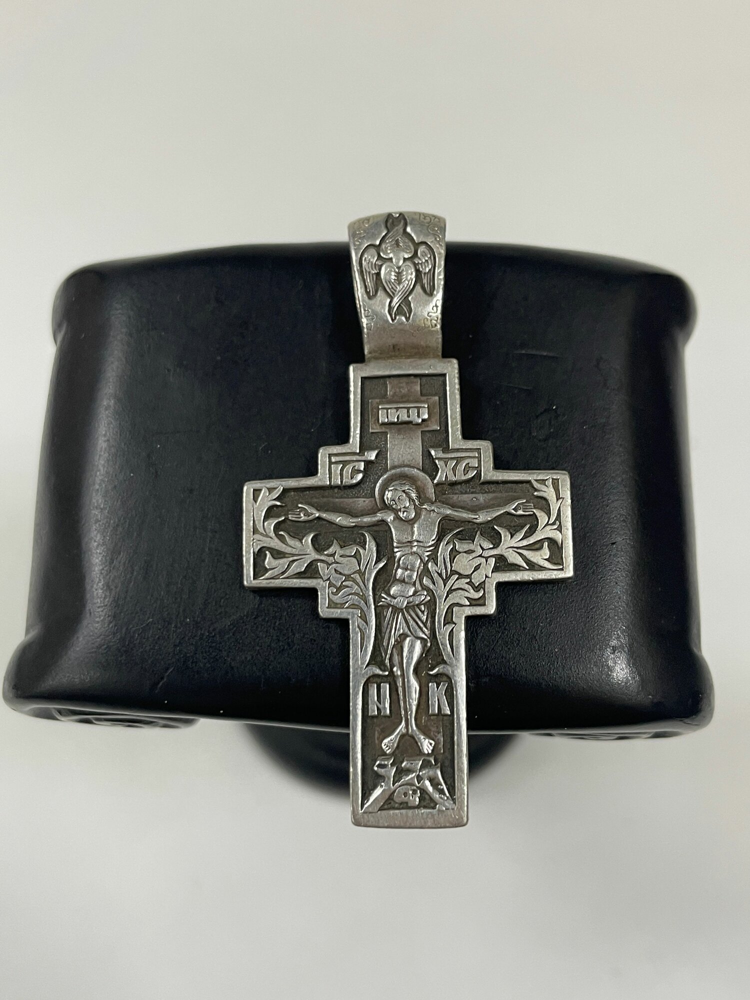 Нательный крест крестик кулон, клеймо, серебрение, под винтаж.