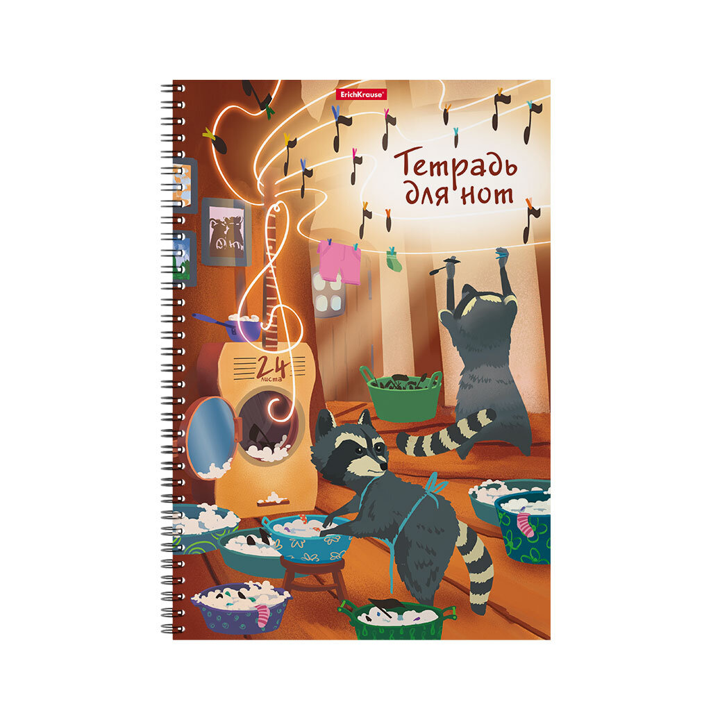 Тетрадь для нот на спирали Ноты-еноты, А4, 24 листа, вертикальная ориентация, арт. 54306