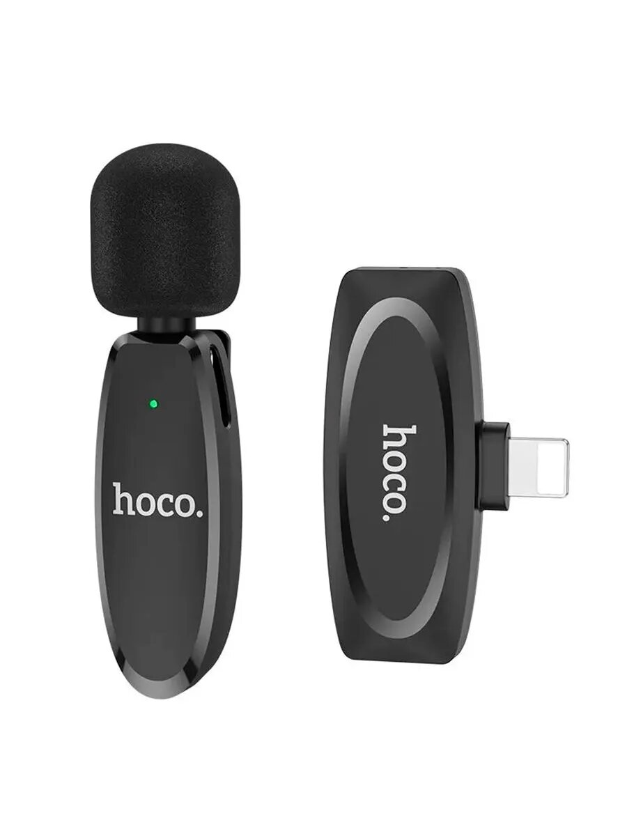 Микрофон потоковый беспроводной Hoco L15 (микрофон+ресивер для iPhone), черный / петличка для айфона