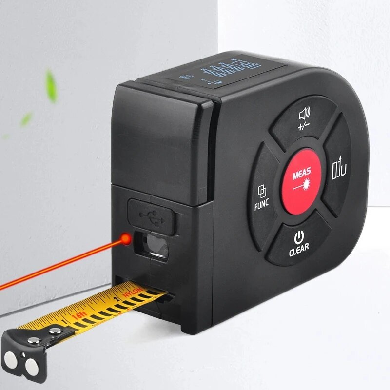 Лазерная рулетка с цифровым дисплеем, интеллектуальный высокоточный инфракрасный лазерный дальномер «три в одном», перезаряжаемый и портативный