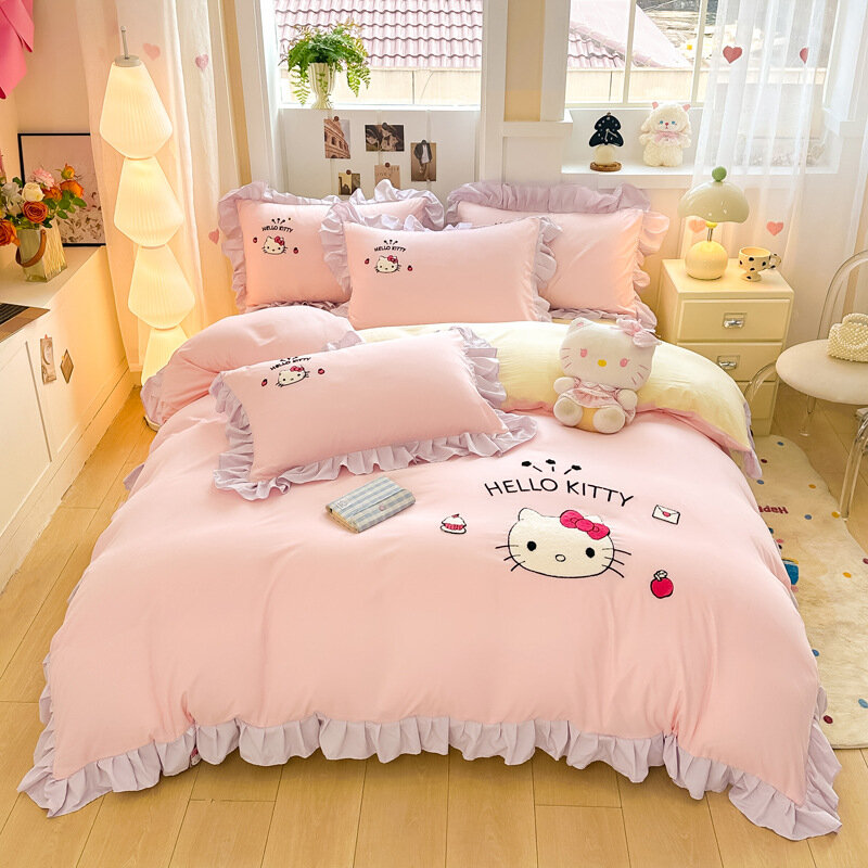 Sanrio Sweet KT Cat 1.8м набор постельного белья с простыней - 4-компонентный хлопковый комплект, милый дизайн, прочная