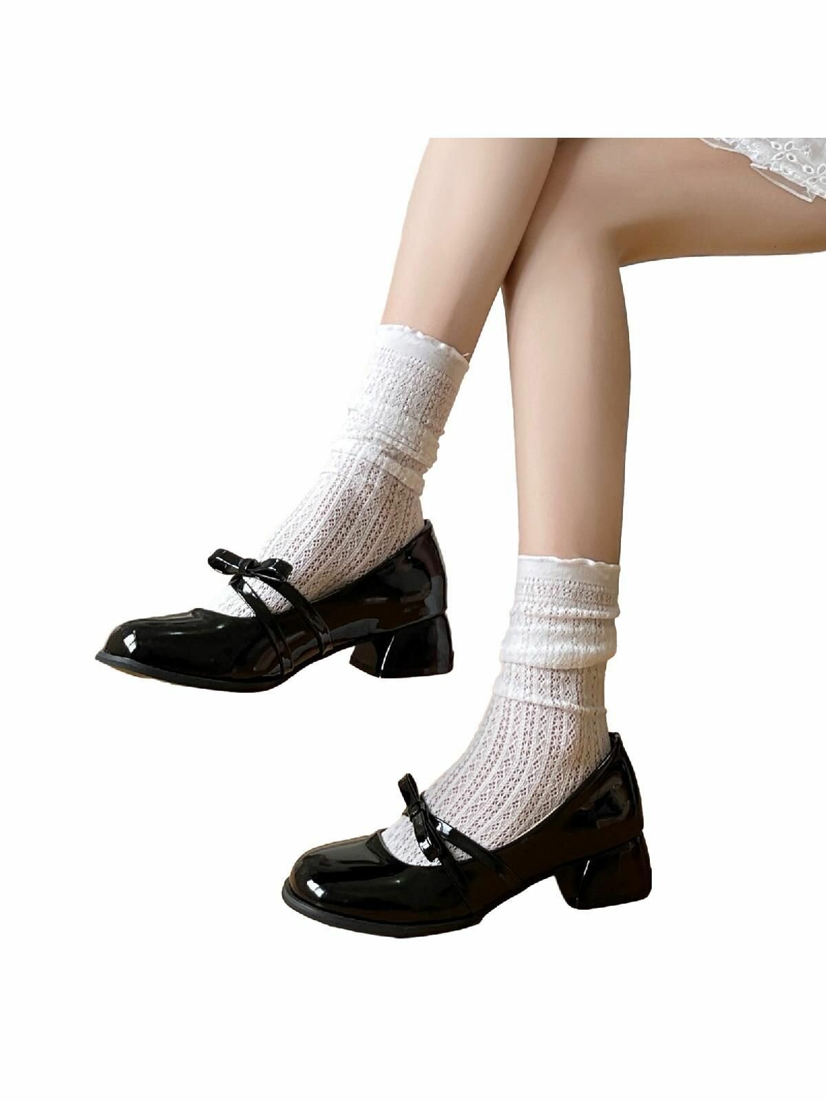Женские балетные носки с кружевом, Белый