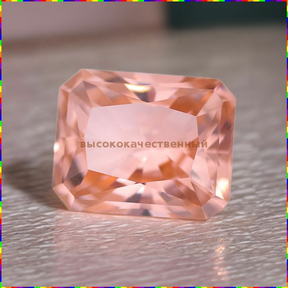 Розовый прямоугольный морганит с фаской, 7x9 мм