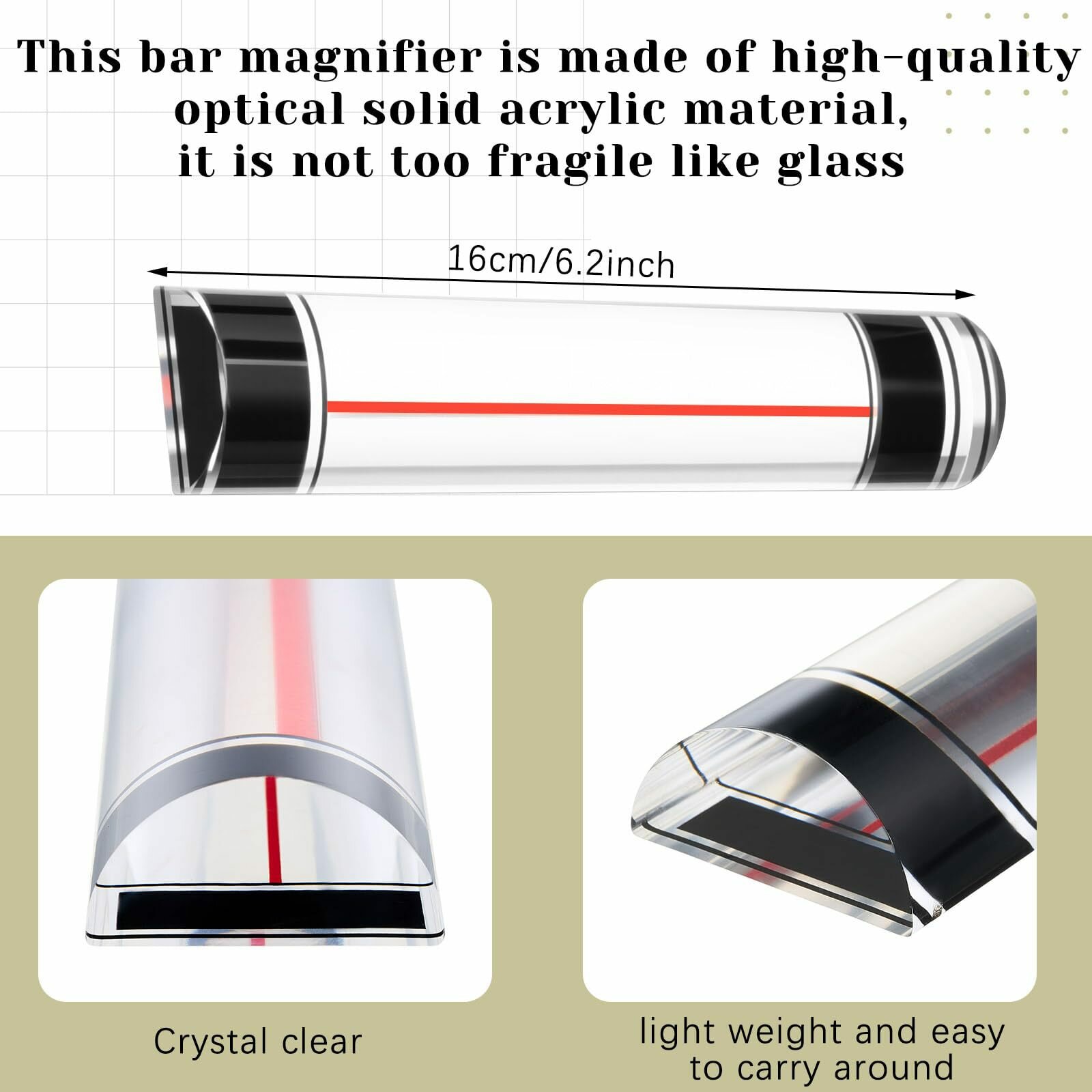 Новая акриловая линейка с увеличительным стеклом Caifan с выдвижным маркером, 6inch линий для чтения мелкого текста