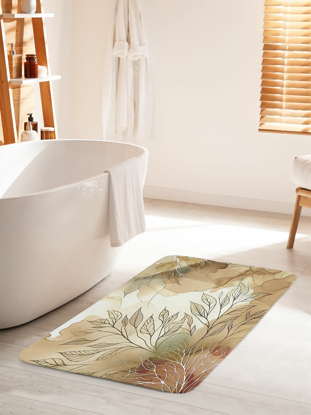 Коврик для ванной комнаты и туалета противоскользящий "Орнамент листьев" 60х100 см, JoyArty
