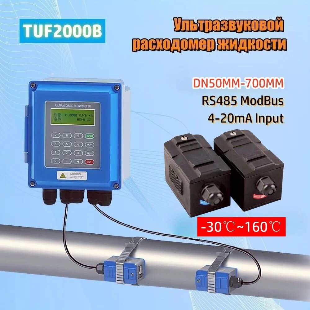 Ультразвуковой расходомер TU-2000B DN50-700MM с высокой температурой -30-160 градусов Цельсия