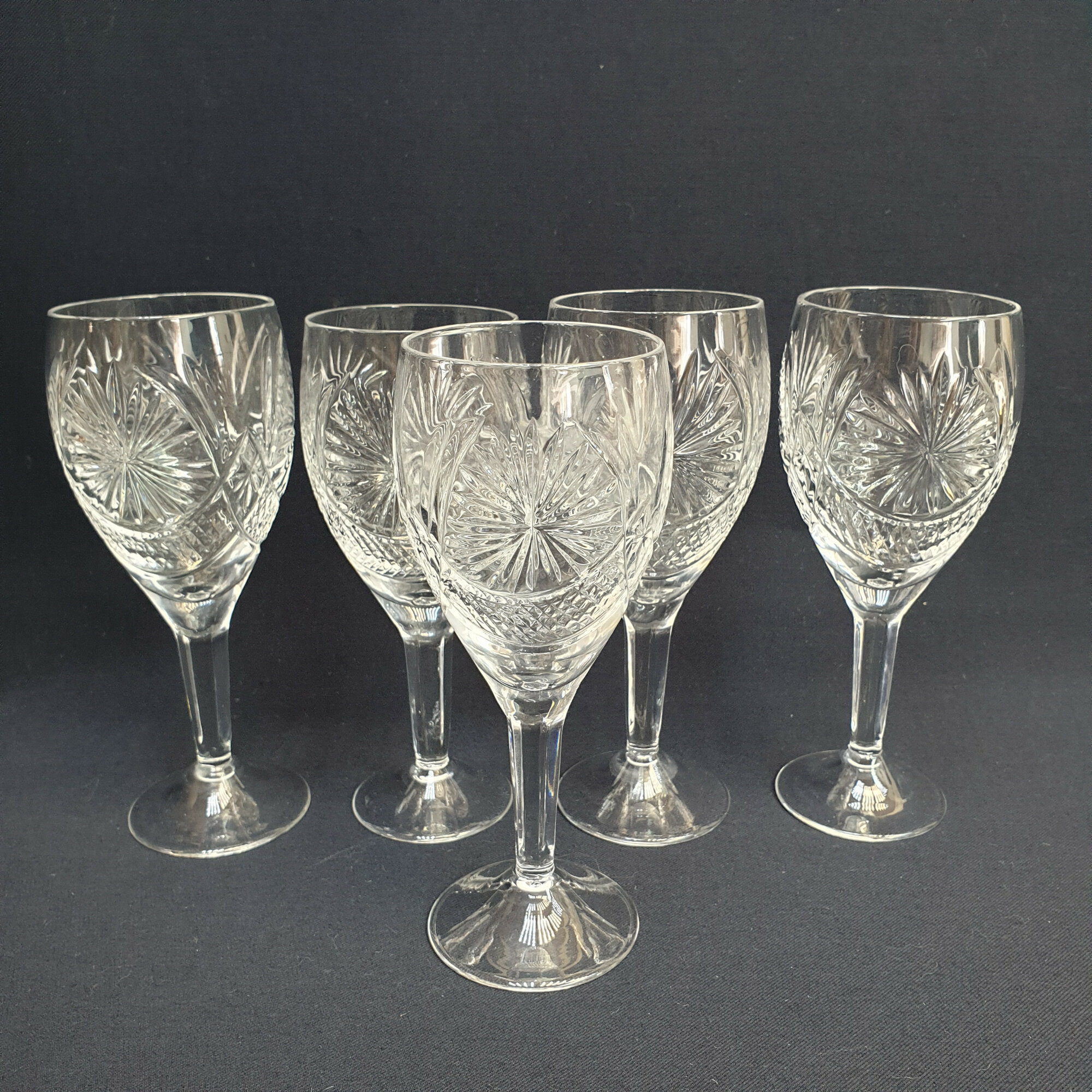 Набор бокалов 5 шт 120 мл, хрусталь, высота 15 см. Винтаж, СССР.