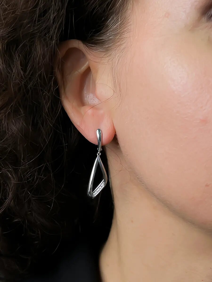 Серьги с подвесками Кристалл Мечты, серебро, 925 проба, родирование, бриллиант