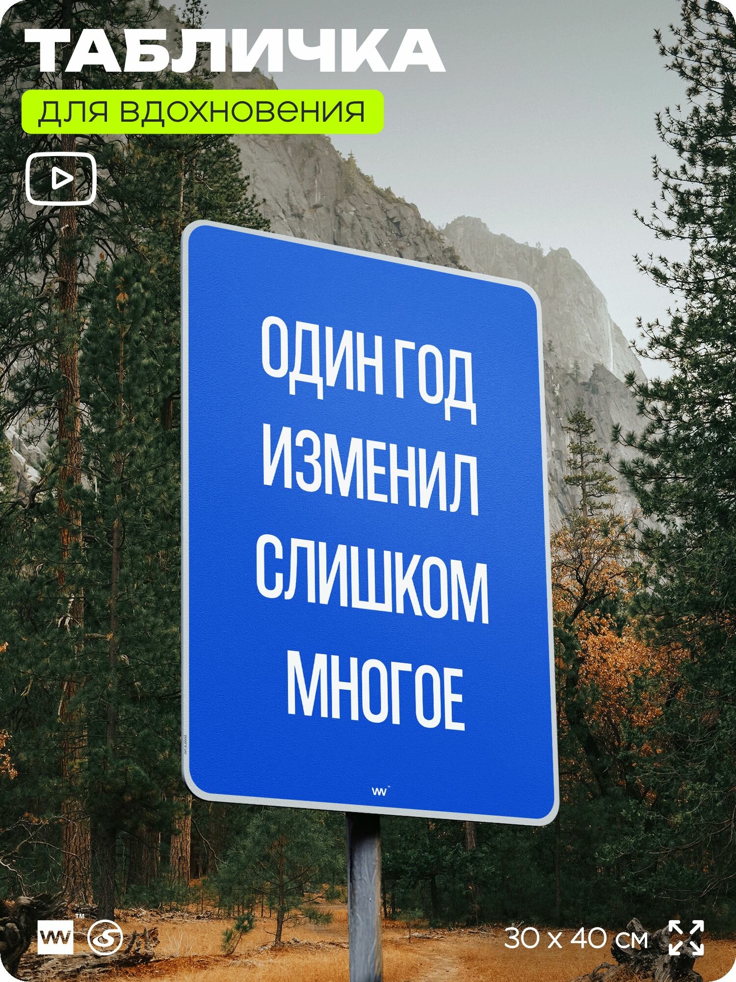 Табличка мотивационная большая "Один год изменил слишком многое", аффирмация, для интерьера, 30х40 см, пластиковая, Айдентика Технолоджи