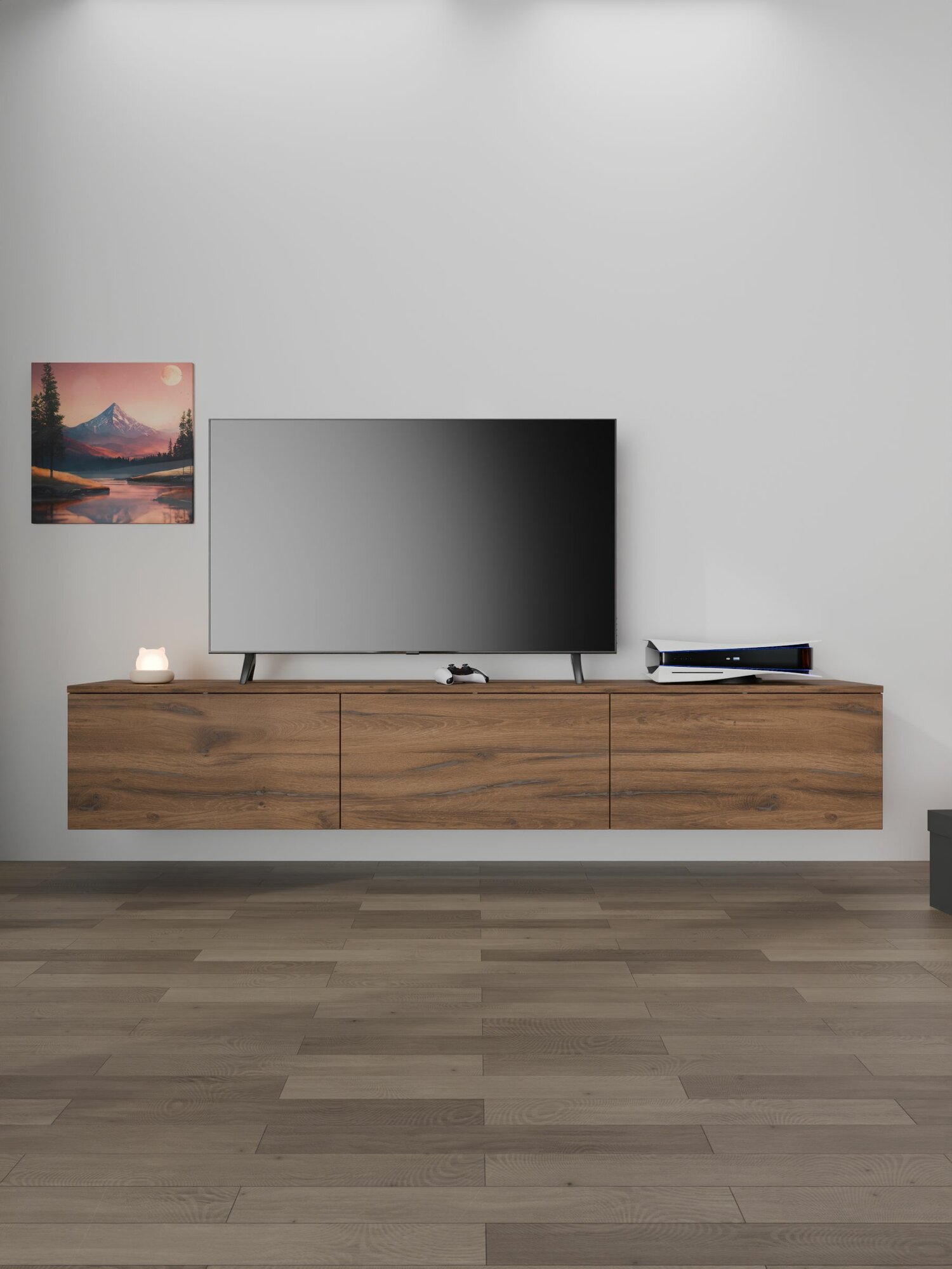 Изумлит Тумба под телевизор подвесная настенная Эра 180х32х35 см, дуб крафт табачный