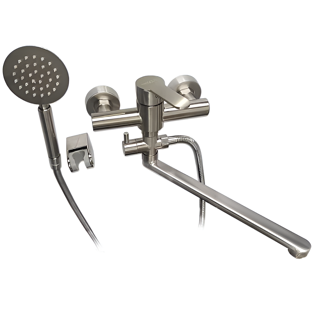 MAGNUS 9228, Смеситель для ванны шаровый (поворотный излив 300 мм, нержавеющая сталь марки 304, керамический картридж диаметр 35 мм)