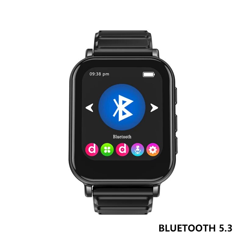 HD-часы MP3-плеер, 1,69-дюймовый цветной сенсорный экран, Bluetooth 5,3, 32 ГБ + расширение TF, счетчик шагов, FM-радио для спортзала и улицы