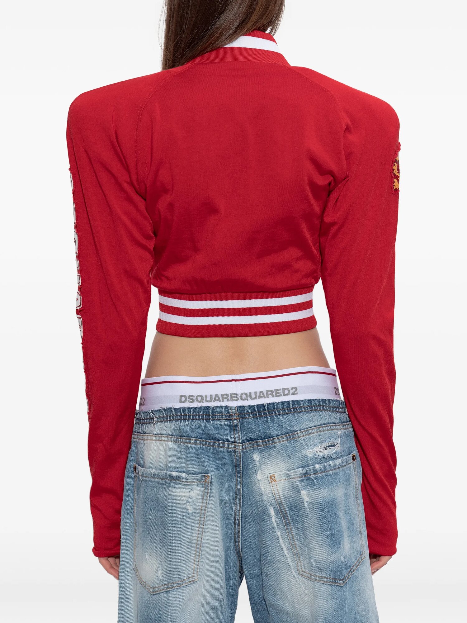 Куртка DSQUARED2 Logo-patch cropped jacket, размер XS, red — фото 1