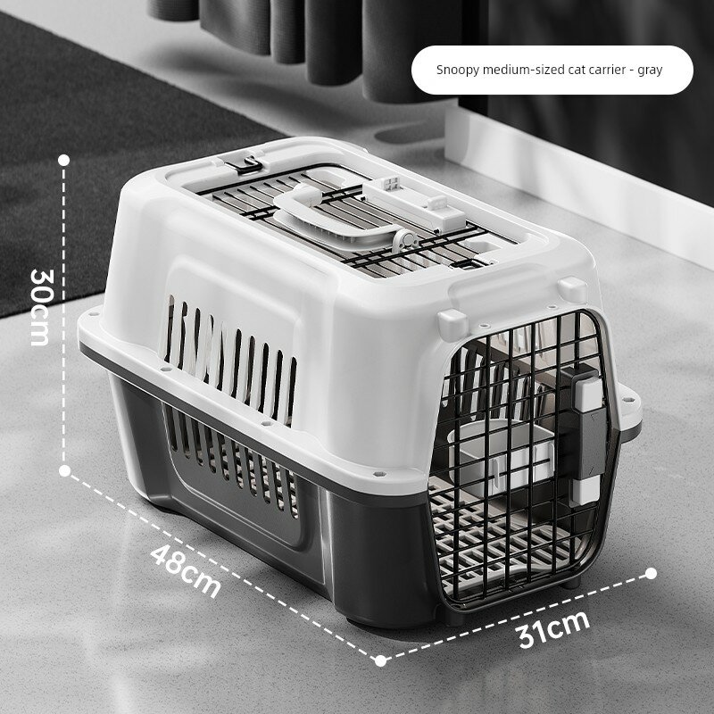 Kimpets Средний серый переноска для кошек и собак Портативная клетка с вентиляционным окном в комплекте с миской и