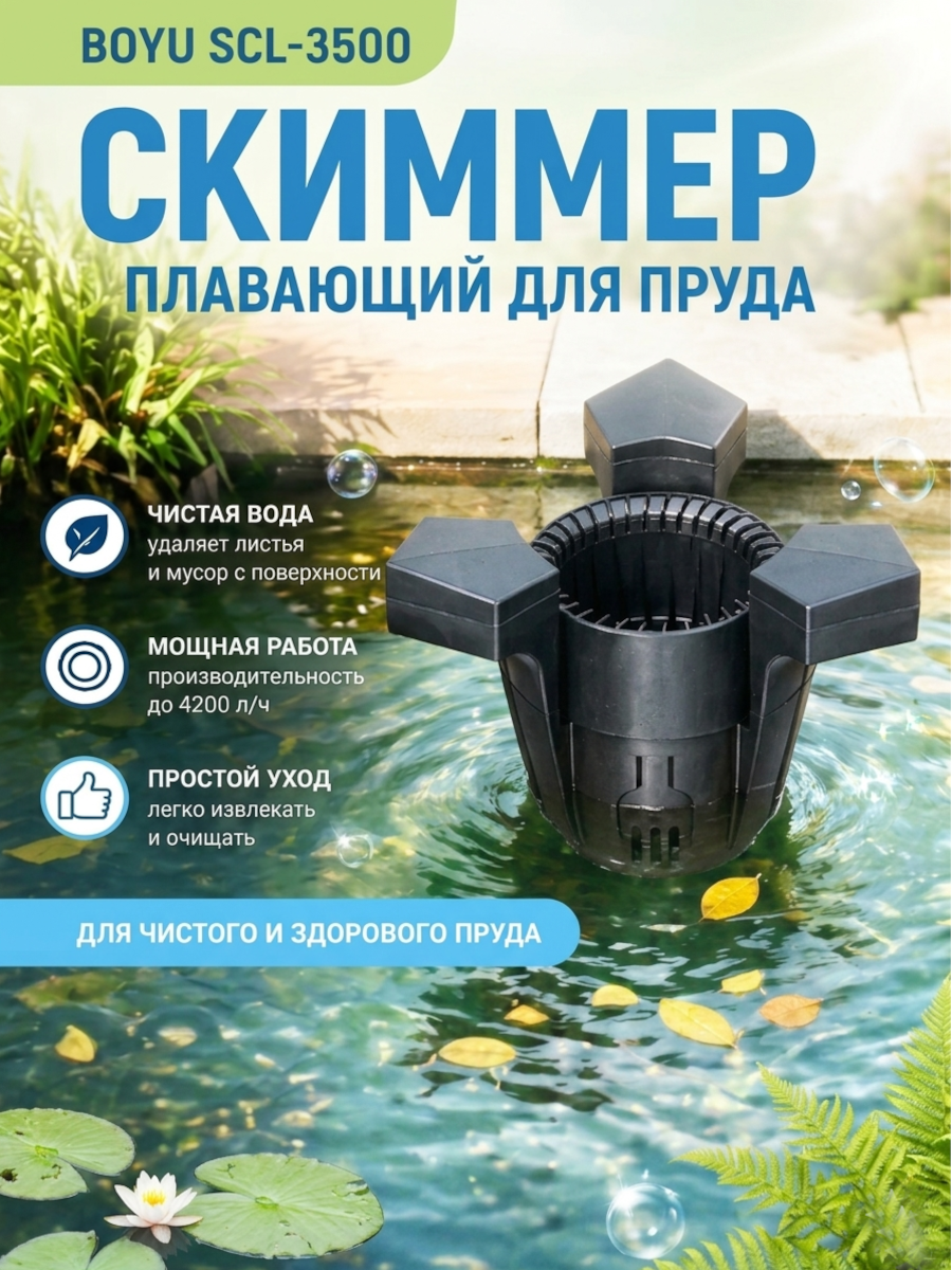 Скиммер плавающий для пруда Boyu SCL-3500 4200 л/ч, встроенный насос