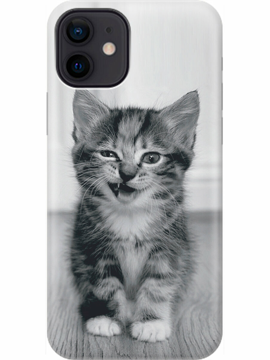 Силиконовый чехол на Apple iPhone 12 / 12 Pro / Эпл Айфон 12 / 12 Про с рисунком "Котенок с ухмылкой"