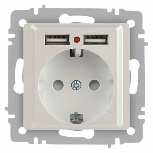 Розетка 1-м СП Accent 6-410-06 16А IP20 250В P+E Schuko + 2хUSB защ. шторки перламутр. Intro Б0063700