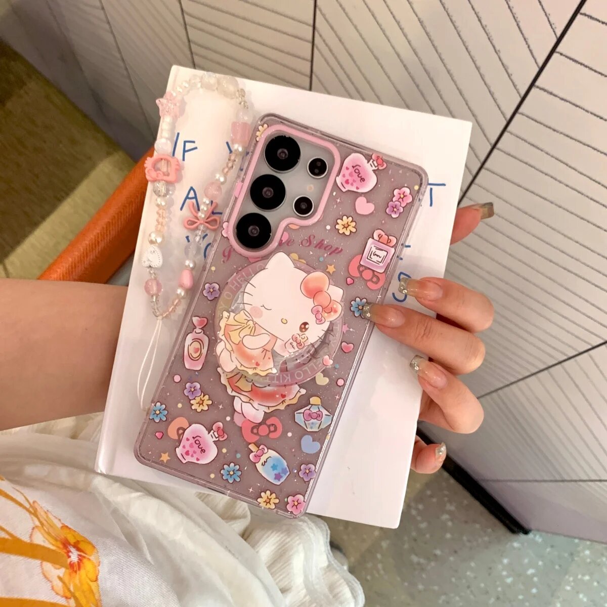 MINISO Роскошный, сверкающий розовый магнитный чехол для телефона Sanrio для Samsung Galaxy S26 Ultra, S25, S24 Plus и S23 FE, с подставкой для дополнительной защиты,