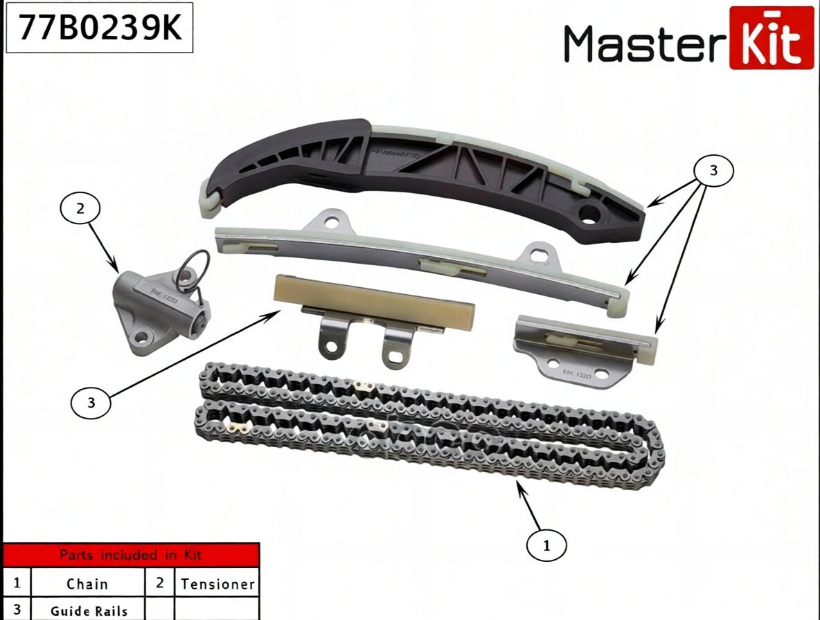 Комплект цепи ГРМ HYUNDAI i10/i20 1.2 G4LA 08- (без звездочек) Masterkit 77B0239K MasterKit арт. 77B