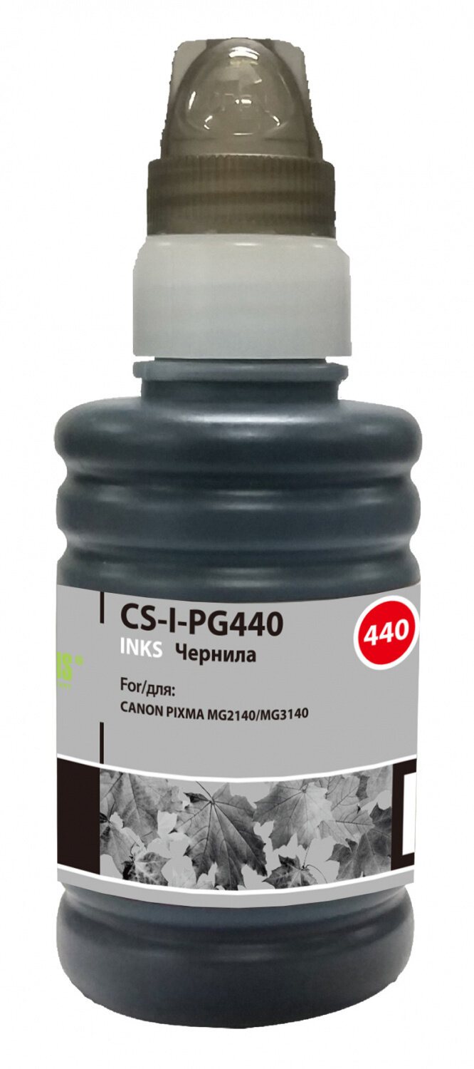 Чернила для принтера CACTUS черные пигментные, 100 мл, для Canon Piхma MG2140, MG3140 (CS-I-PG440)