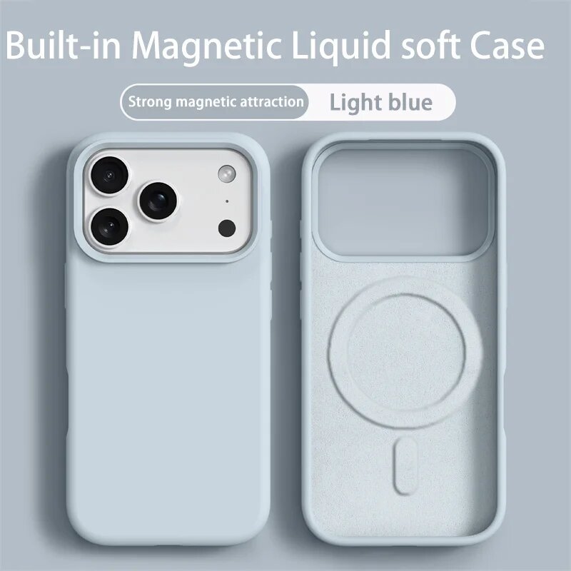 Новый магнитный чехол из жидкого силикона для iPhone 17 Air 16 iPhone17 Про Макс, Голубой, LightBlue