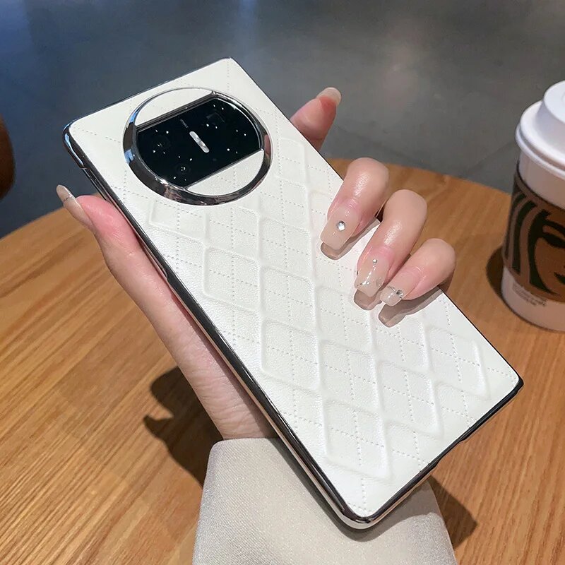Для Huawei Mate X3 кожаный складной чехол с узором в виде кубической ромбовидной сетки, Белый, White