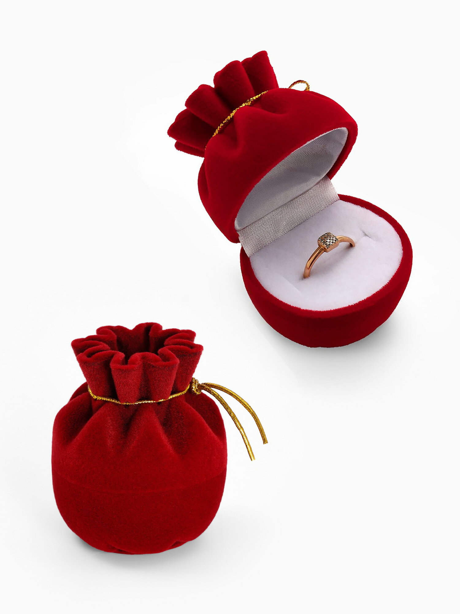 Футляр под серьги, кольцо "Мешочек подарочный", бархатный, 5.5x4.6 см, красный