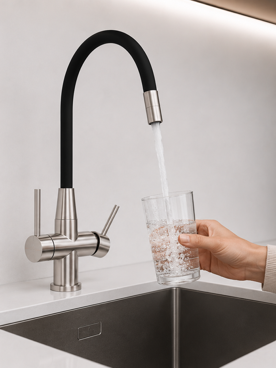 Смеситель для кухни Grandex Aqua Flex Sat с гибким изливом с фильтром смеситель для раковины