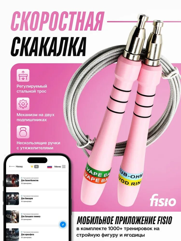 Скакалка спортивная скоростная, розовый цвет