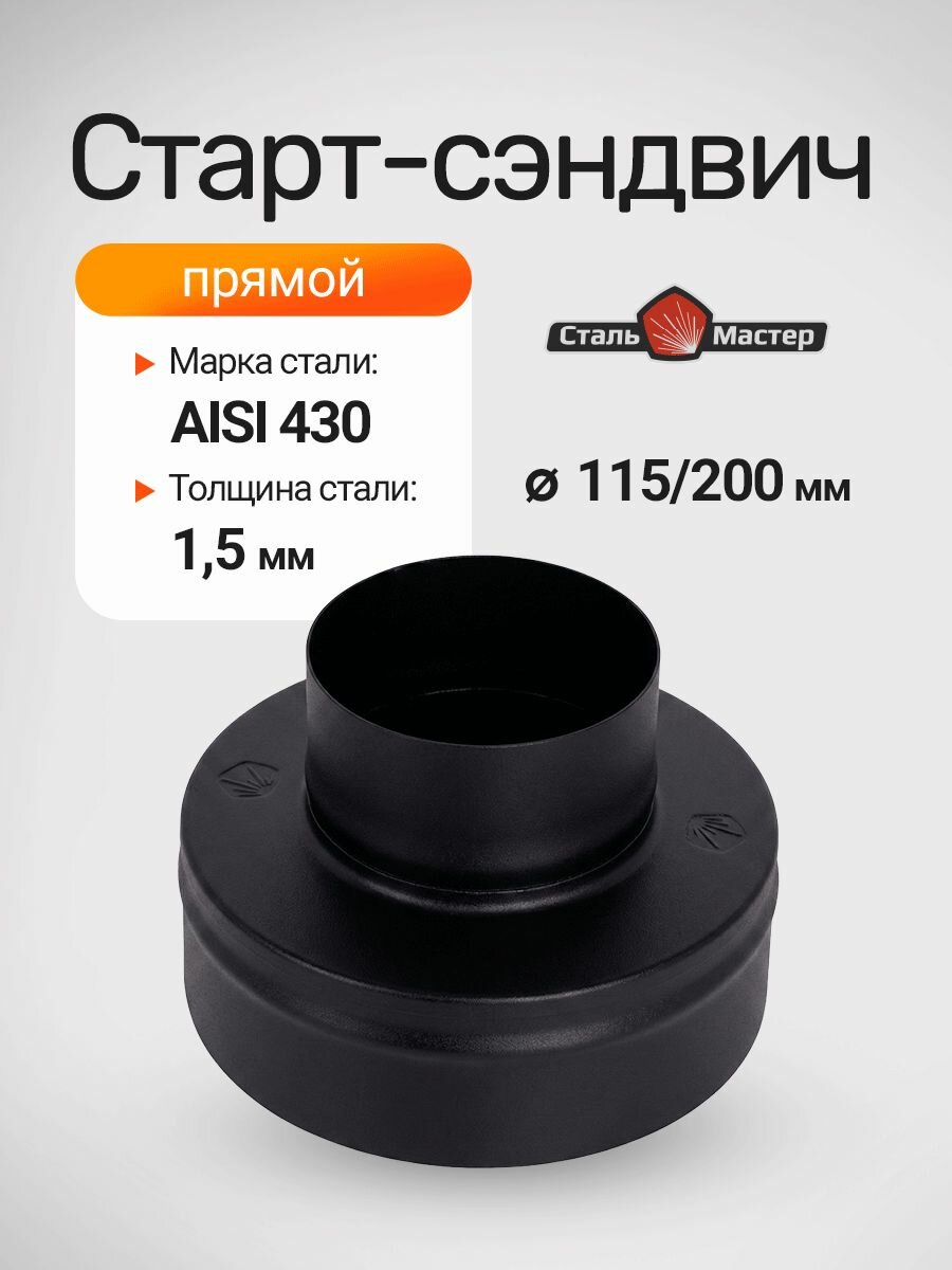 Старт - сэндвич дымохода 115 200 прямой из нержавейки AISI 430 1,5 мм, черный