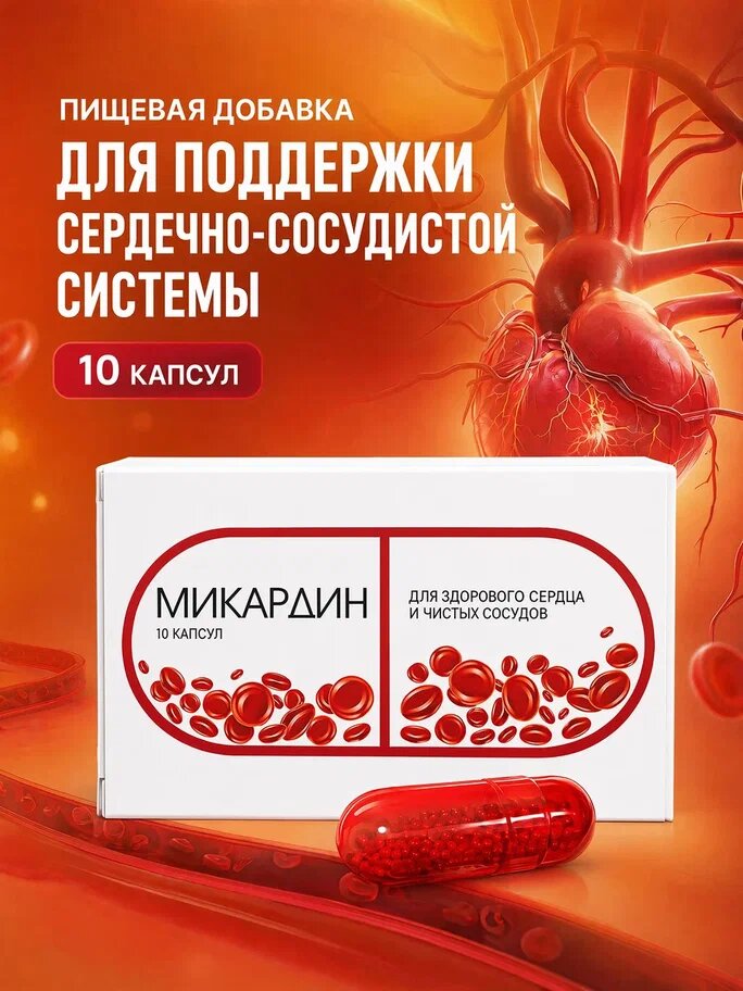 Витамины для сердца, чистка сосудов, Алтея, Микардин, 10 капсул