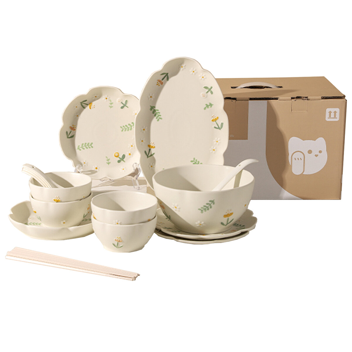 Наборы посуды унисекс KAWASIMAYA 8703223, Gift Box Set 4-Person 5-Piece Set Soup Bowl+Fish Plate Configuration