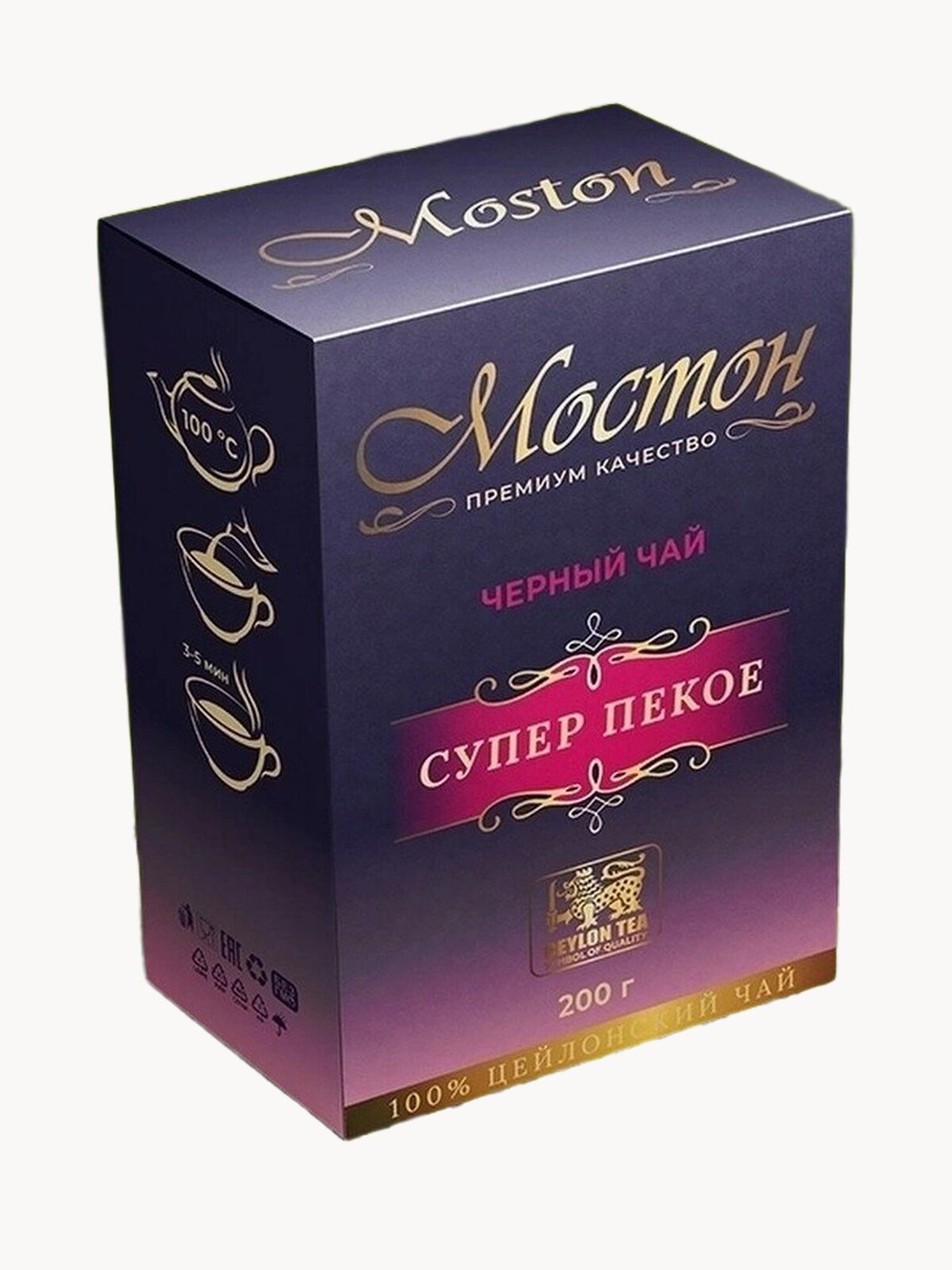 Цейлонский чёрный чай «Супер Пекое» торговой марки мостон, масса нетто — 100 г.
