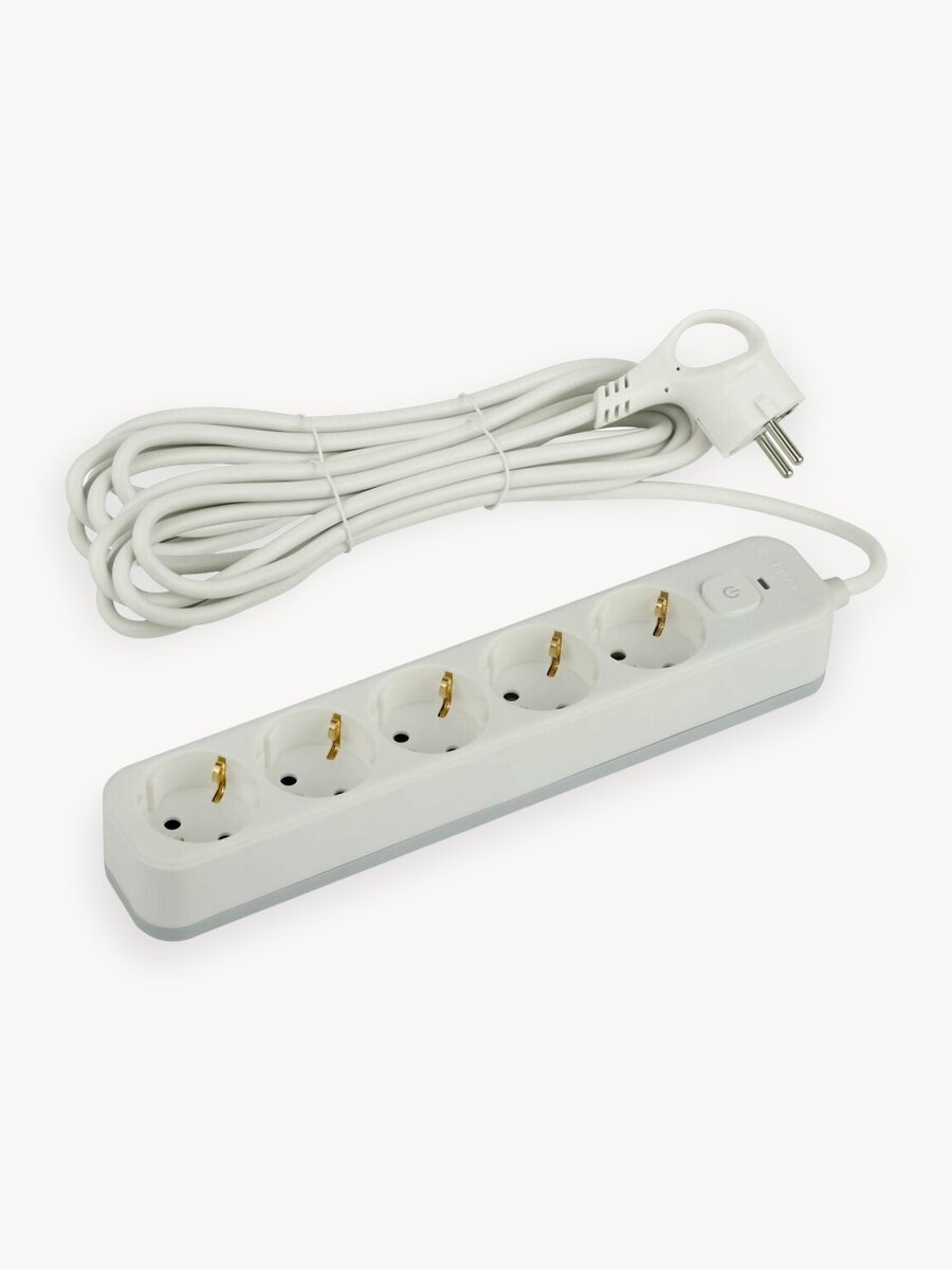 Сетевой фильтр Intro SFE550-W с базовой защитой с заземлением с выключателем 5 розеток 5м 10А белый / удлинитель сетевой 5м
