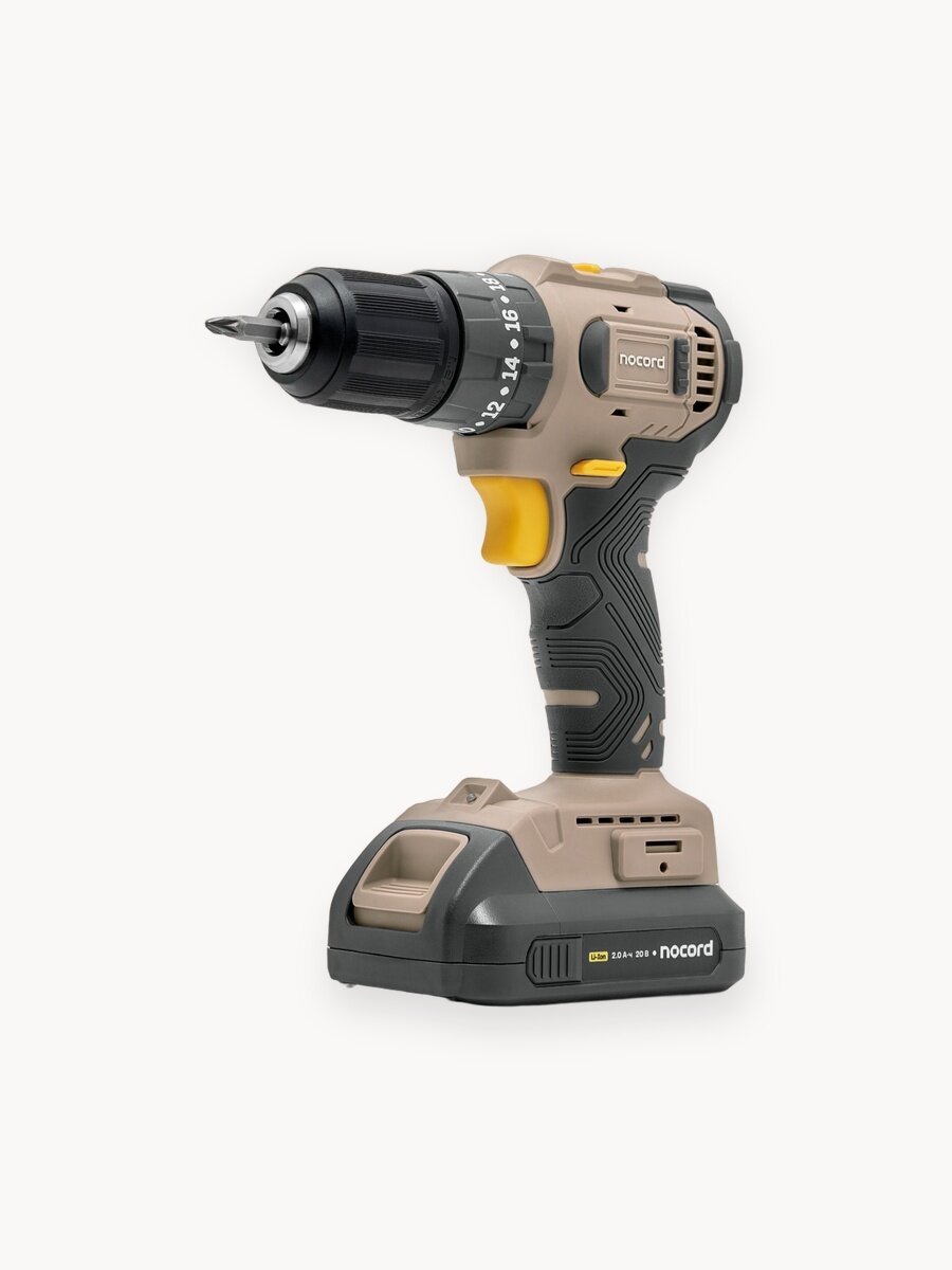 Аккумуляторная ударная бесщеточная дрель-шуруповерт Nocord, 20В, 2х2 А·ч Li-Ion, в кейсе, NBDI-20.2.20. A