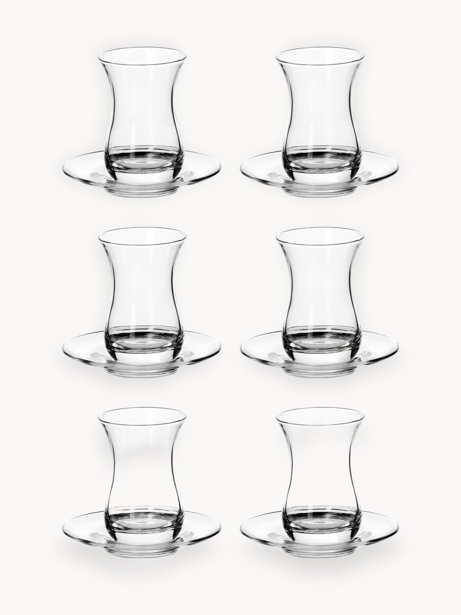 Армуды с блюдцами Pasabahce 160 мл, набор 6 шт, стаканы Pasabahce