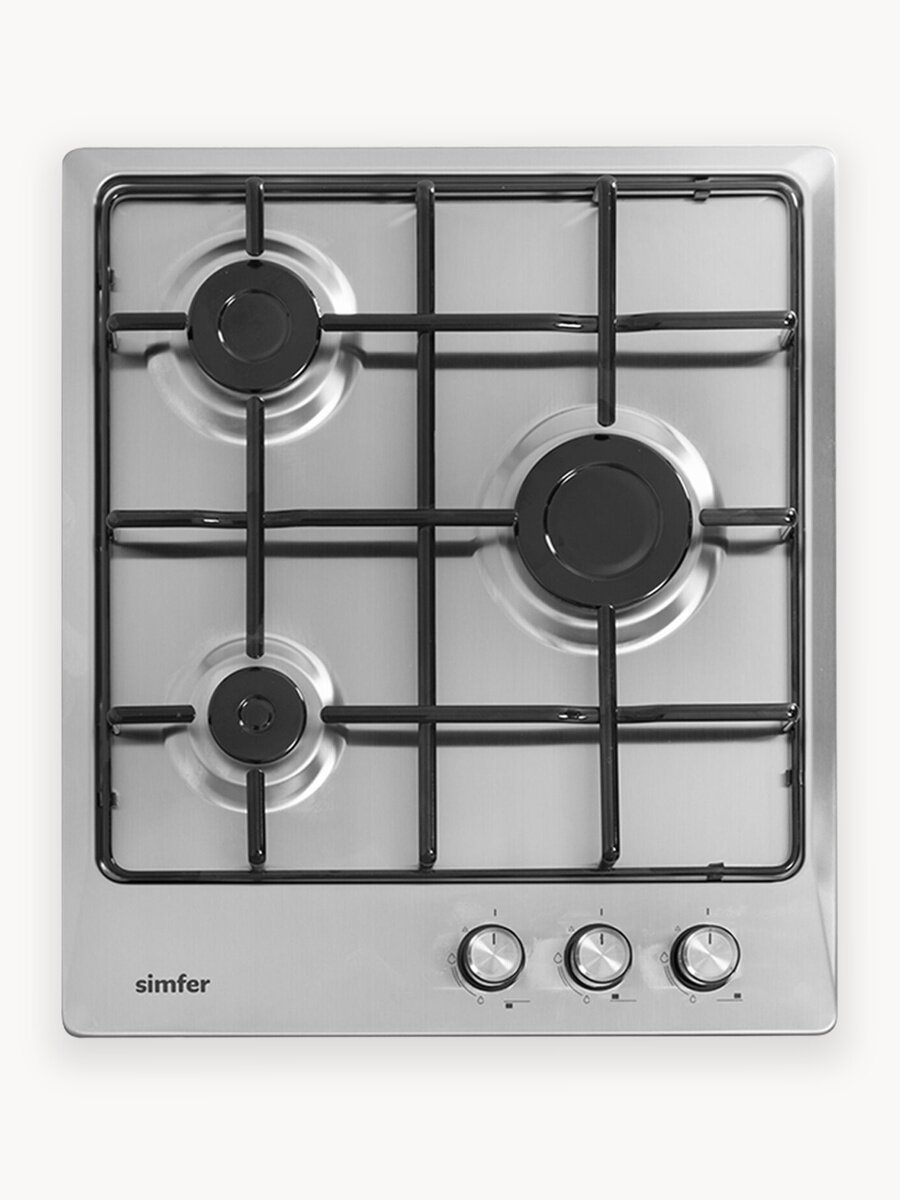 Варочная панель газовая Simfer 45см, 3 конфорки, нержавеющая сталь, электроподжиг, 5 ЛЕТ гарантия, турция
