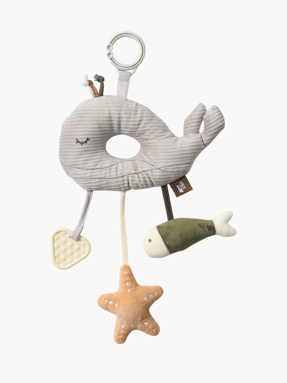 Развивающая игрушка для новорожденного 0+ UNIX Kids Whale для малышей прорезыватель, подвесная для кроватки и коляски