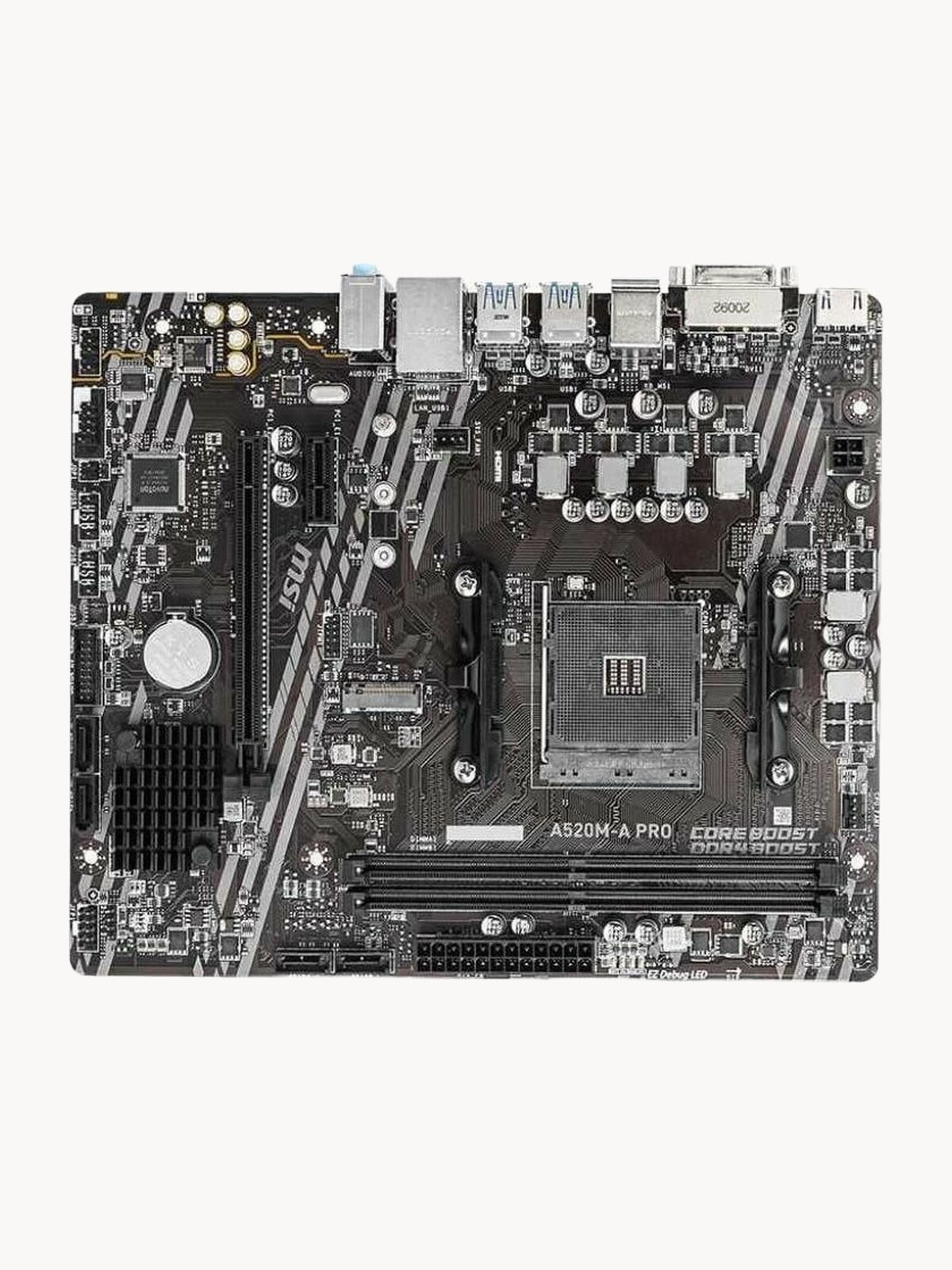 Материнская плата MSI A520M-A PRO, Socket AM4, AMD A520, mATX, DDR4 до 4600МГц, M.2, HDMI, DVI, USB 3.0, Gigabit Ethernet, для ПК.