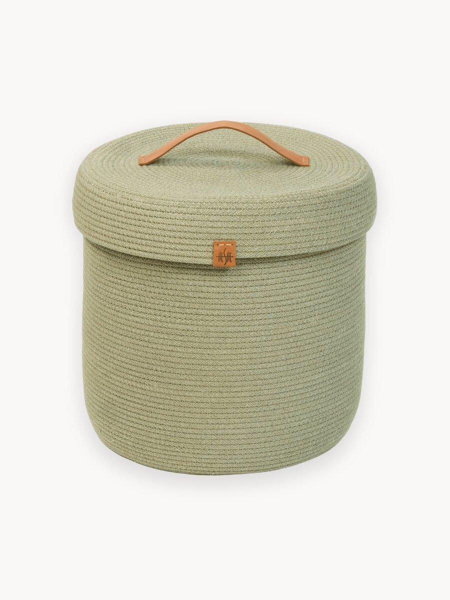 Корзина для белья и хранения вещей, большая плетеная, круглая, оливкового цвета 25 см