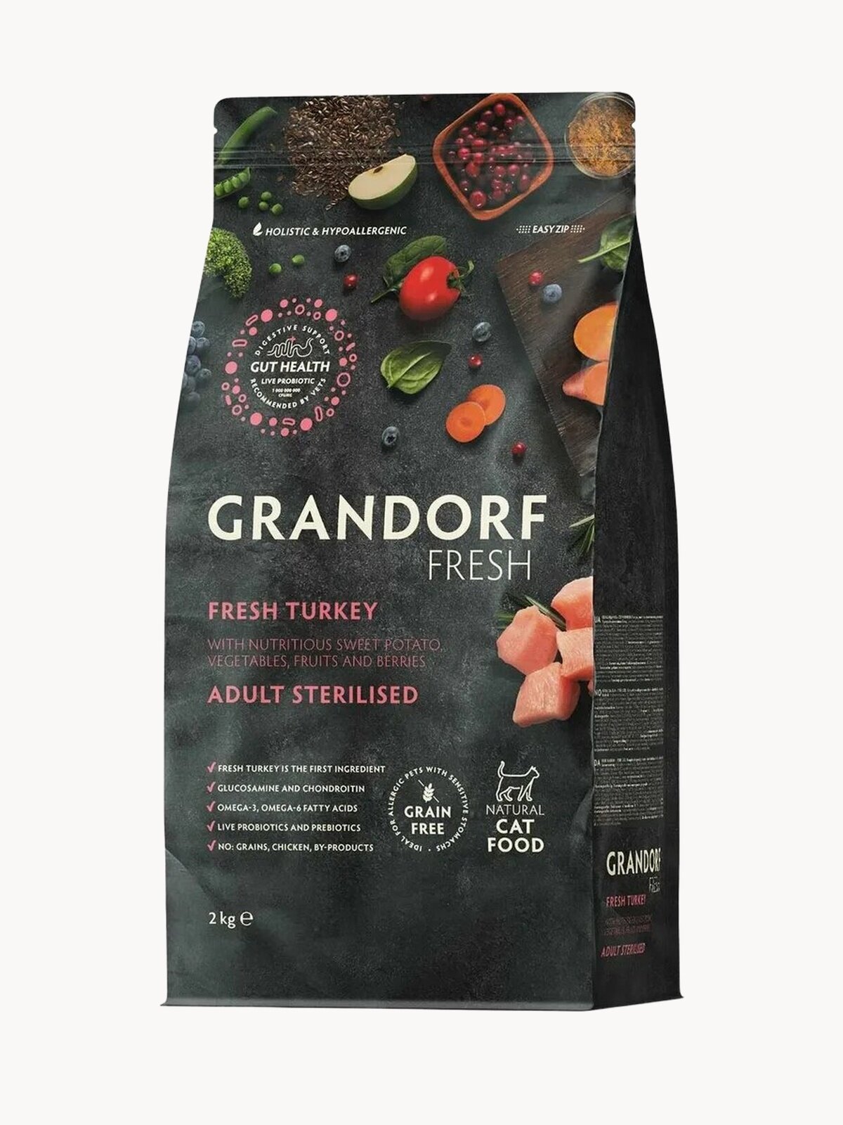Сухой корм GRANDORF Fresh STERILISED для стерилизованных кошек, свежее мясо индейки и батат 2кг
