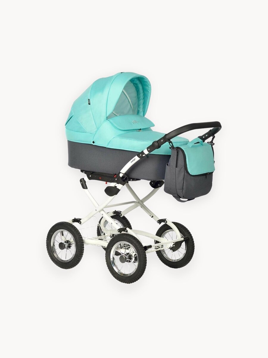 Коляска-люлька Indigo BLUES Classic всесезонная, классическая (07), мятный